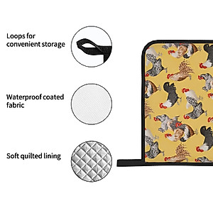 Chickens Rooster Oven Mitts and Pot Holders Sets for Kitchen Decor, Non-Slip Heat Resistant Gloves Potholders Pot Pads for Cooking Baking Grilling BBQ(4-Piece Set)