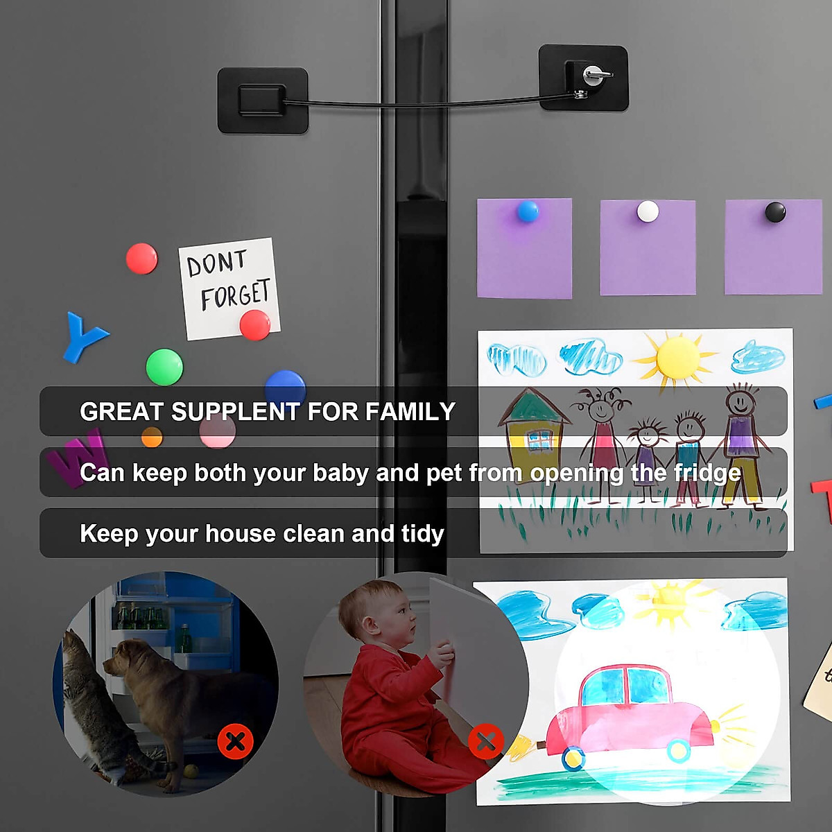 Secure Your Refrigerator and Cabinets with 2 Pcs Fridge Lock(4 Key) – Refrigerator Lock – Child and Adult Safety Locks with Keys for Pantry, Freezer, and More! (Black)