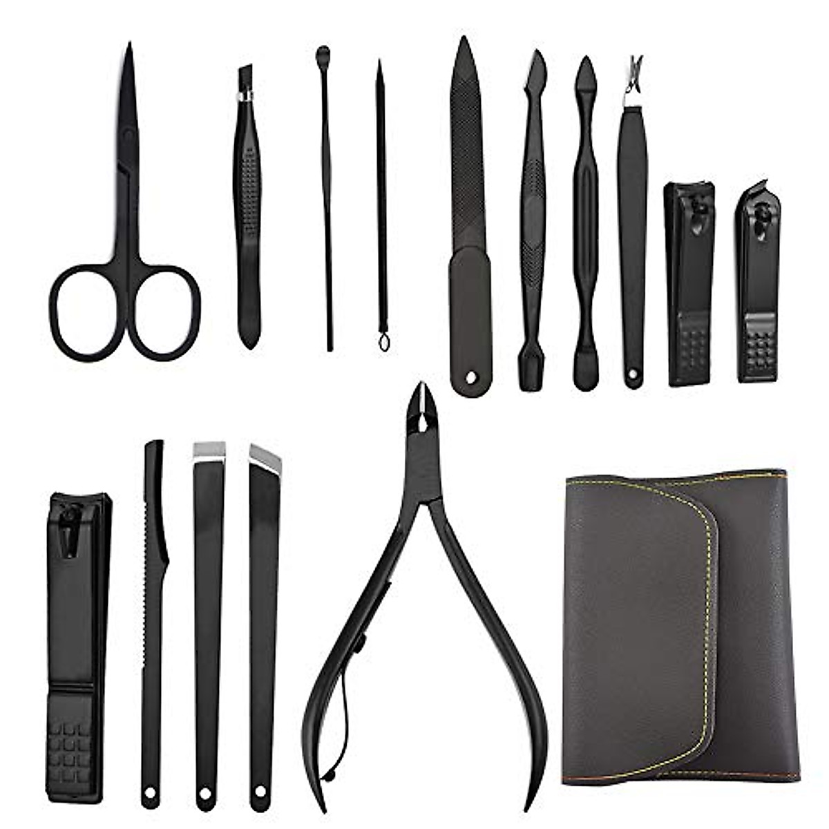 Manicure Set Nail Clippers Pedicure Kit，16 Pieces Stainless Steel Manicure Kit with PU Leather Case (Grey)