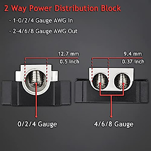 Hamolar 4 Pack 2 Way Power Distribution Block, 0/2/4 Gauge in / 4/8 Gauge Out Amp Power Distribution Ground Distributor Connecting Block for Car Audio Amplifier Splitter