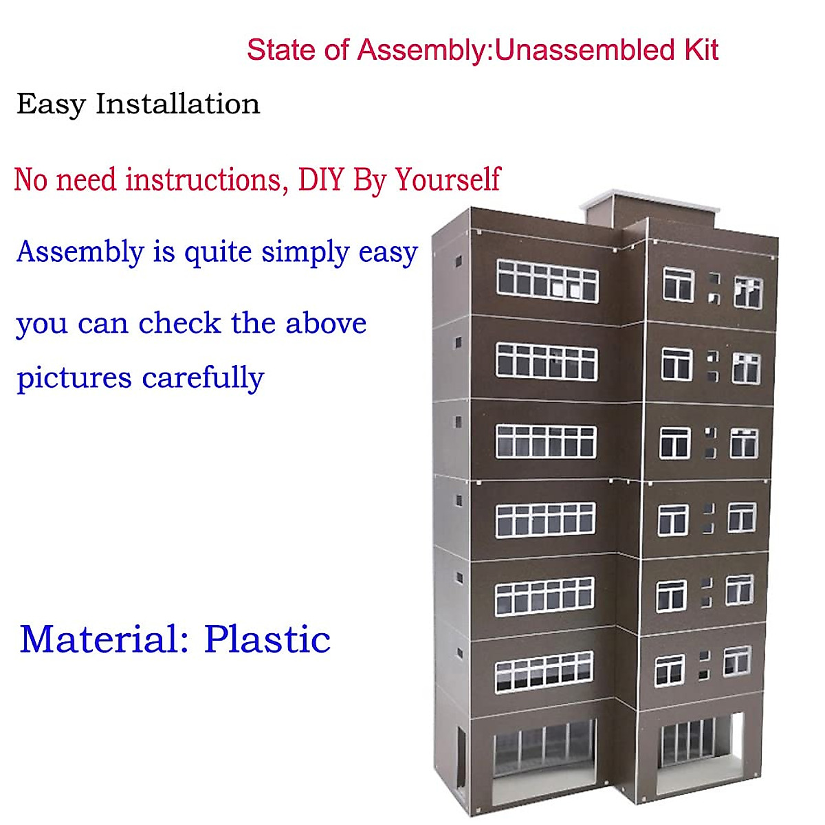 ATINGSHOKB HO Scale Building 1:87 DIY Train Railway Modern Tall Business Buildings Office House Assembled Architectural for Model Train Layout (Brown)