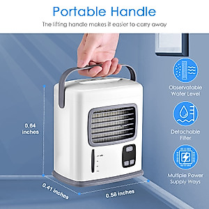 3 in 1 Personal Air Conditioner Fan for Office - Mini Portable AC Evaporative Air Cooler Fan w/Auto Timer, Adjustable Wind Direction, 18 Oz Large Water Tank, Low Noise, Ideal for Small Room Indoor