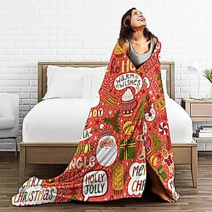 Christmas Santa Claus Reindeer Snowman Blanket Throw Flannel Fleece Ultra Soft Blanket for Couch Sofa Bed 80"X60"
