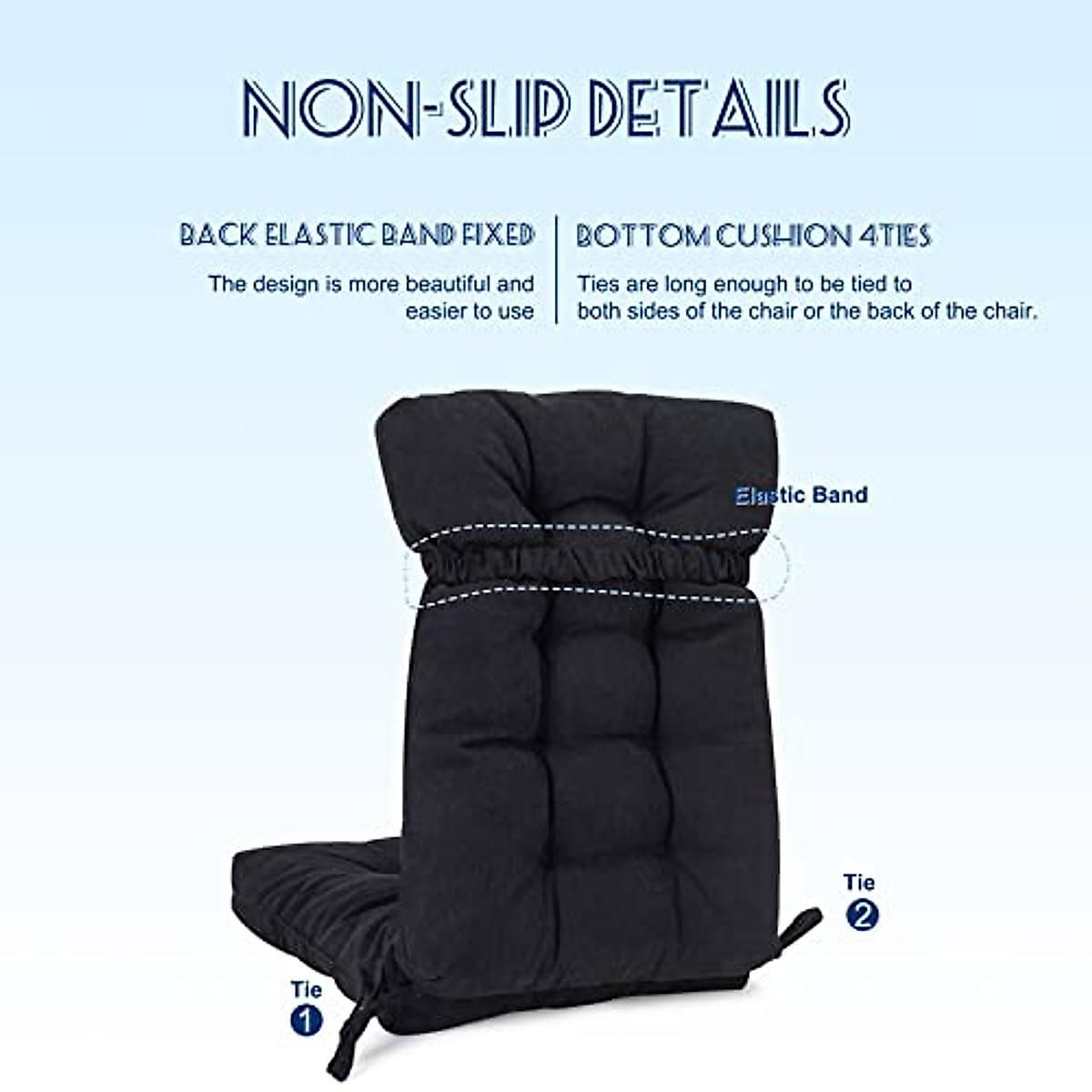 ROFIELTY Rocking Chair Cushion，Tufted Rocking Chair Cushions Indoor/Outdoor, All in One Non-Slip Adirondack Chair Cushion, Suitable for Rocking Chair Cushions in Nursery/High Back/Office (Black)