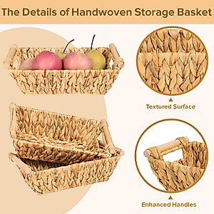 OEHID Small Wicker Baskets for Organizing, Water Hyacinth Wicker Baskets, Wicker Storage Basket, Pantry Baskets with Handle for Toilet Tank Paper Basket, 4 Pack