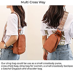 Sanxiner Sling Bag for Women,Light weitght Chest Bag with Wide Strap,Crossbody Fanny Packs for Women,Faux Leather Satchel Backpack (1-Brown)