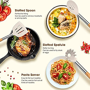 AHNR 33 Pcs Silicone Cooking Utensils Set, 446°F Heat Resistant Kitchen Utensils, Spatula, Spoon, BPA Free Wooden Handle Silicone Kitchen Gadgets Utensil Set with Holder for Non-Stick Cookware Khaki