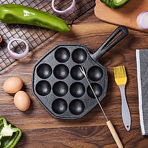Nadalan Cast Iron Pan Omelette Egg Burger Fried Takoyaki Octopus Egg Pot Pancake Pan With 12-Mold