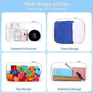 3 Pack Zippered Hard Pouch, Clear Plastic Storage Box Containers Small Toiletry Bag, Clear Hard Shell Zipper Case for Small Items, Toys, Building Blocks, Puzzles, Cosmetics&Stationery, 3 Size (White)