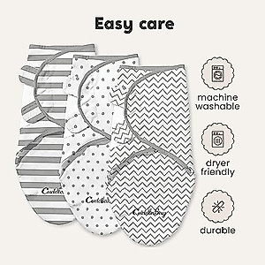CuddleBug Adjustable Baby Swaddle Blanket & Wrap (Spots & Stripes), Pack of 3 (Small/Medium 0-3 Months Old)