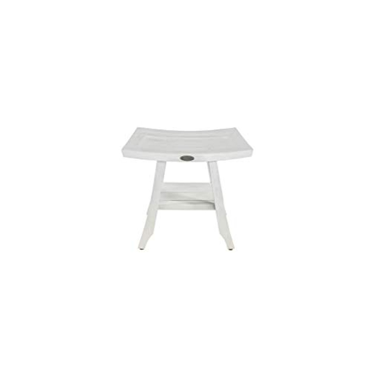 CoastalVogue Teak Satori Shower Bench Wooden Seat Spa Shower Stool with Curved Seat and Shelf Teak Wood Shower Bench in Antique White Finish - 18 inches Length x 12” Width