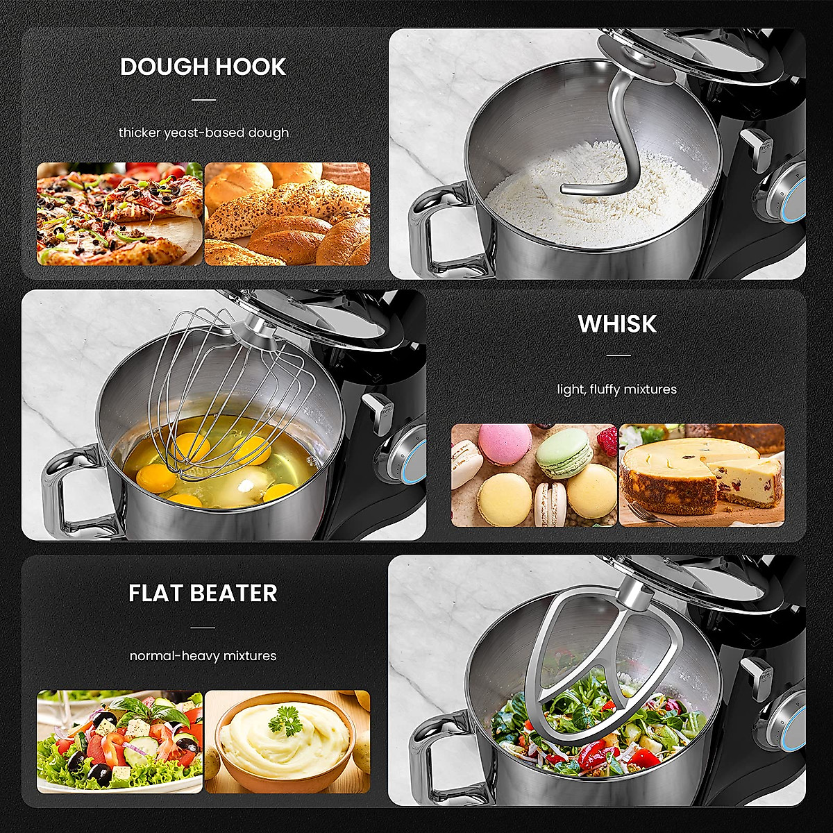 Stand Mixer, KICHOT 10+P Speed 4.8 Qt. Household Stand Mixers, Tilt-Head Dough Mxier with Dough Hook, Beater, Wire Whisk & Splash Guard Attachments for Baking, Cake, Cookie, Kneading, SM-1533