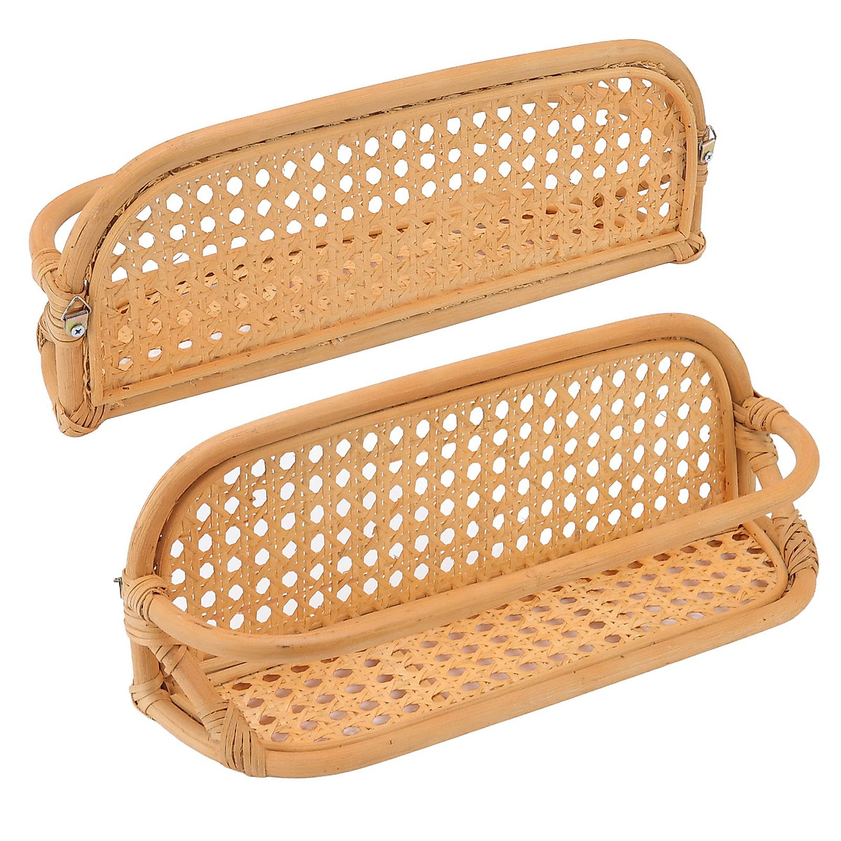 Rattan Wall Shelf Floating Shelf Decorative, Natural Rattan Hanging Rack Wall Storage Shelf, Wall Mounted Natrual Rattan and Wood Storage Hanging Shelves for Kitchen Bathroom