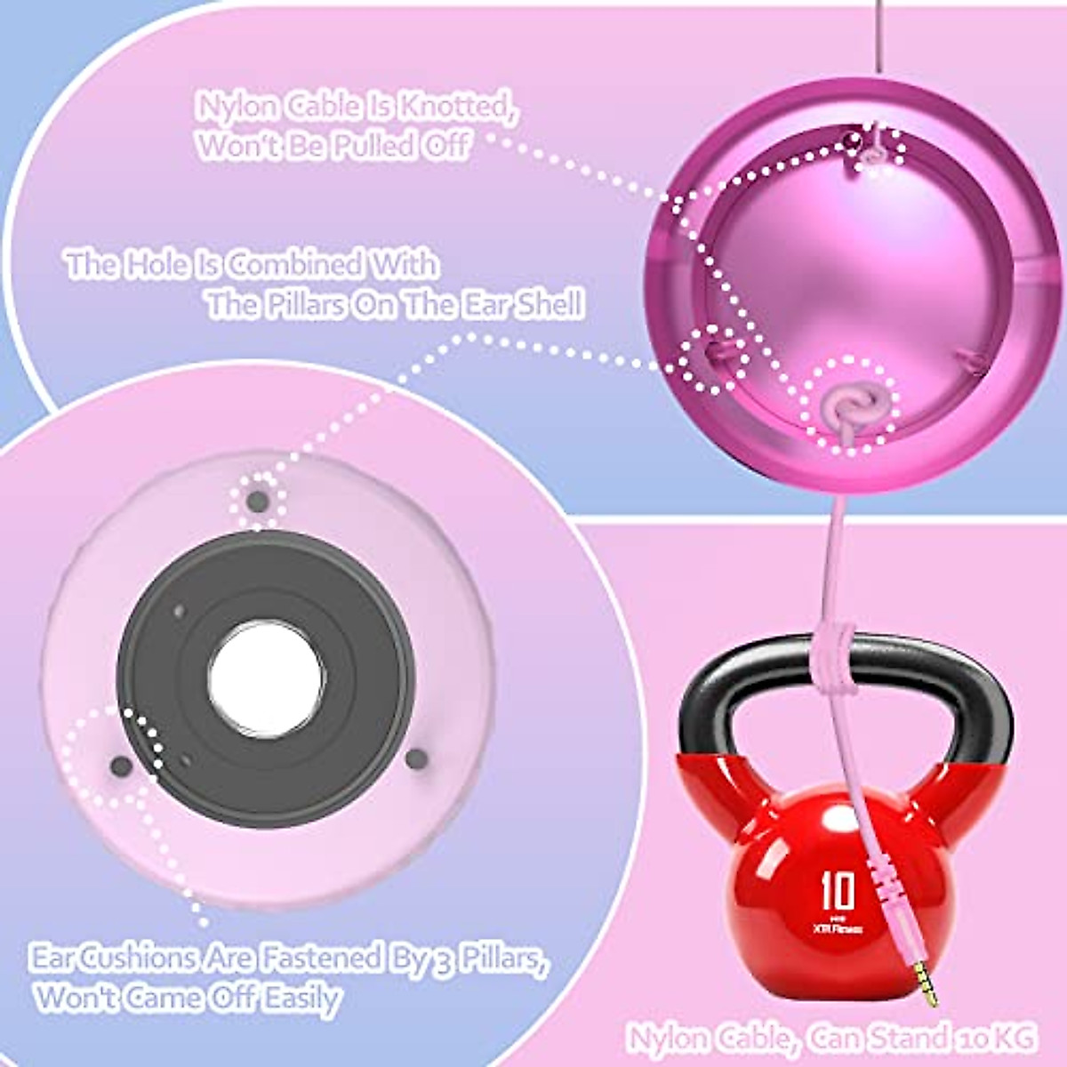 lalacosy Kids Headphones,Wired Headsets with Gifts Packing Include Sticker&Bracelet for Girls,Built-in Mic&On/Over Ear HD Stereo for Online Study/School/Tablet with Nylon Cable