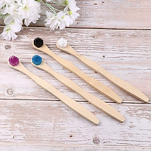 Scraper Bamboo Brush for Adults Toothbrush Oral Deep Cleaning 4pcs (White Blue )