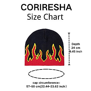 CORIRESHA Fall Winter Beanie Knit Hats for Men & Women, Warm & Soft Stylish Flame Skull Caps Red