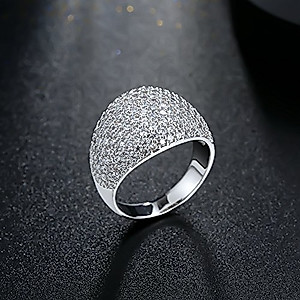 White Diamond Accent Dome Ring - Cluster Cubic Zirconia Paved Statement Wide Bands Size 5-11