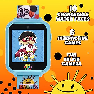 Ryan’s World Interactive Kids Smartwatch - 10 Fun Watch Faces, Built-in Games, Camera, Alarm, Stopwatch, Calculator, Step Counter & More - Perfect for Boys and Girls - Fits Wrists 5.5'' to 8.0"