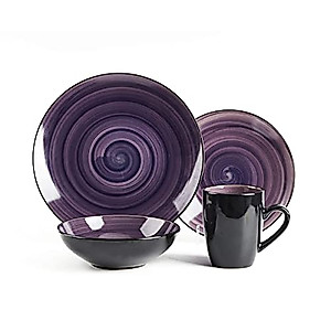 HomeVss, Stoneware Sonoma 16pc Dinnerware Set, Black + Speckled Spin Wash Purple, 16pc Set