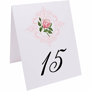 Pink Tea Rose Wedding Table Numbers, 1-10, Double Sided, Tent or Use in a Stand, Great for Parties & Restaurants - Made in the USA
