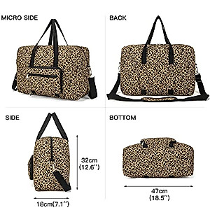 EXYANGEE Foldable Travel Duffel Bag, Medium Women's Weekender and Overnight bag carry on Luggage bag for Women and Girl（leopard）