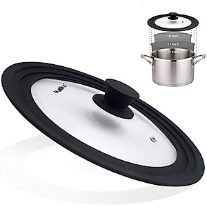 Universal Lid for Pots, Pans and Skillets - Tempered Glass with Heat Resistant Silicone Rim, Fits 10", 11" and 12" Diameter Cookware, Round…