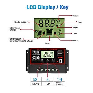Himino 10A Solar Charge Controller,Solar Panel Battery Intelligent Regulator with USB Port Display 12V/24V (Black)