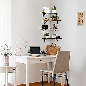 LIANTRAL Corner Floating Shelves, Set of 4 Wall Shelves, Wood Display Storage Shelves for Wall Decor, Bathroom, Kitchen, Bedroom, Living Room, Office