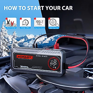 Acmount 3000A Super Capacitor Jump Starter, 500F Battery-Free Car Jump Box(Up to 10.0L Gas, 8L Diesel), Built-in Supercapacitor with Large LCD Display, No Pre-Charging Starter