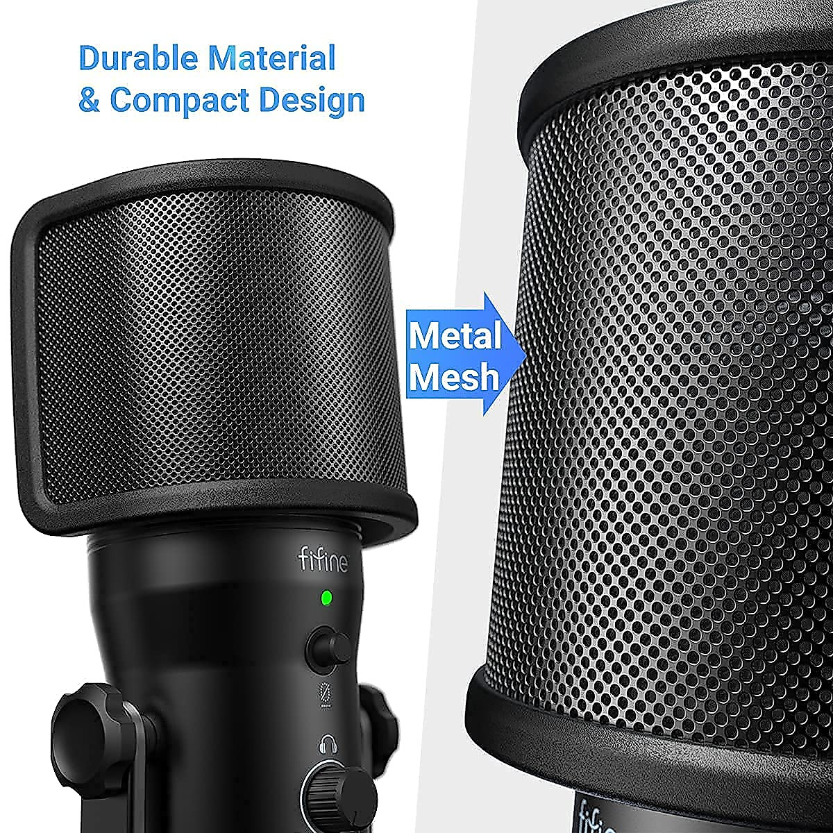 FIFINE USB Studio Recording Microphone Computer Podcast Mic with Pop Screen for PC, PS4 (K690+U1)
