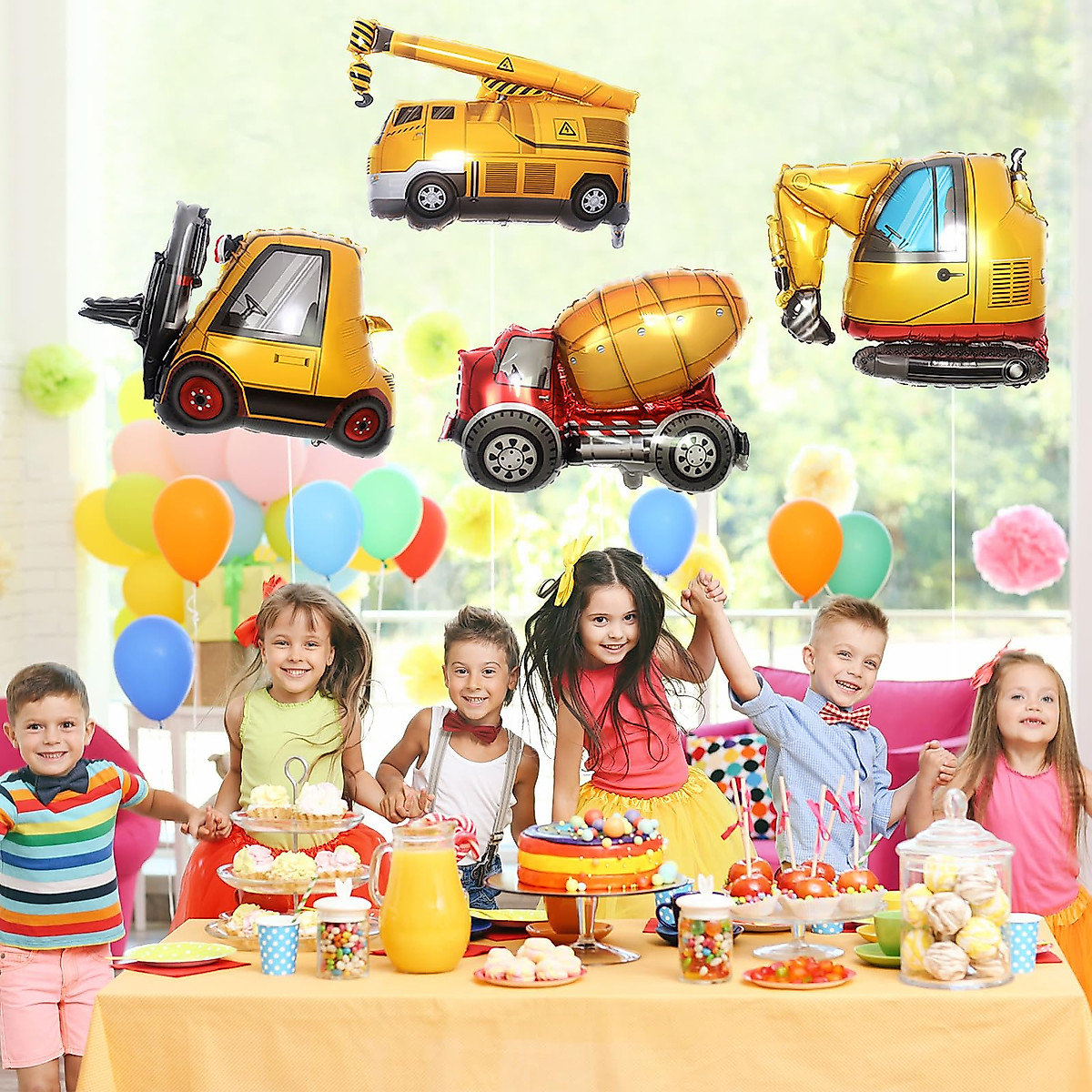 Construction Balloons Truck Excavator Forklift Crane Foil Balloon Car Balloons Vehicles Balloons for Kids Boys Birthday Party Construction Theme Party Decoration Supplies
