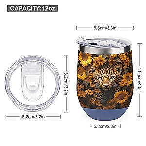 WYUSPGK 304 Stainless Steel Insulated Cup, Leopard And Sunflower Print Smooth Rim, Durable & Reusable - Perfect for Office, Home, And Travel