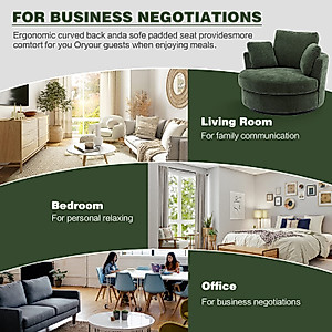 42.2" W Chenille Velvet Loveseat Sofa Swivel Barrel Chair for Bedroom with 4 Pillows, Mid Century Modern Accent Chair for Living Room, Comfy Reading Chair for Office/Library/Home, Green