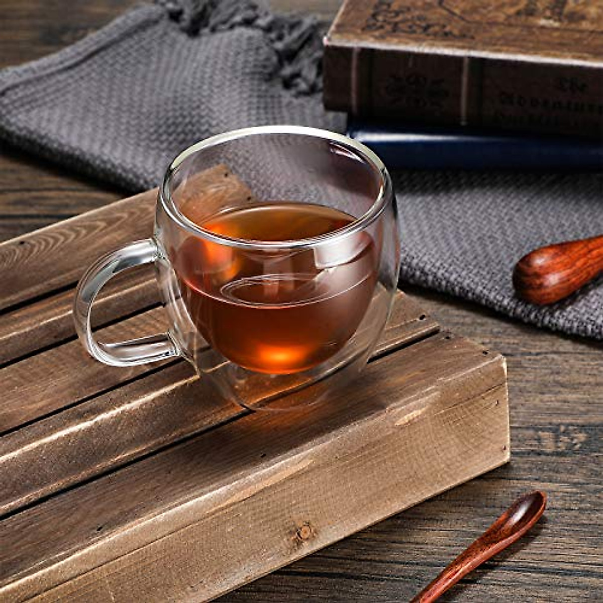 Patelai 5 oz Double Wall Insulated Mugs Espresso Cups Clear Coffee Mugs Insulated Glass Beverage Mugs with Handle for Tea, Milk, Coffee, Beverage, Oats, Cappuccinos, Yogurt (6)