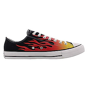 Converse Chuck Taylor All Star Low Flames shoe, Black/Enamel Red-fresh Yellow, 11 Women/9 Men