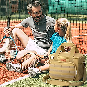 Tiblue Insulated Reusable Lunch Box for Office Work School Picnic Beach, Leakproof Freezable Cooler Bag with Adjustable Shoulder Strap (Large, Tan)