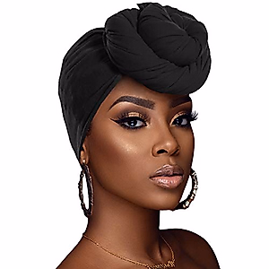 ACRABROS Stretch Jersey Turban Head Wrap, Urban Hair Scarf - Ultra Soft, Extra Long 79” x 32”,Breathable,Black