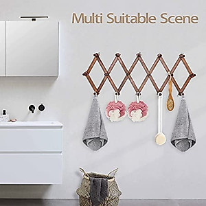 SCUNDA Hat Rack for Wall, Expandable Coat Rack with 16 Hooks, 16-inch Wooden Wall Rack for Coffe Mug, Bag, Hoodie, Hat, Baseball Caps(Brown)