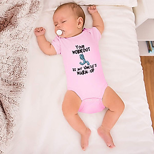Custom Baby Bodysuit Your Workout is My Uncle's Warm up Funny Cotton Boy & Girl Baby Clothes Oxford Gray Design Only 6 Months