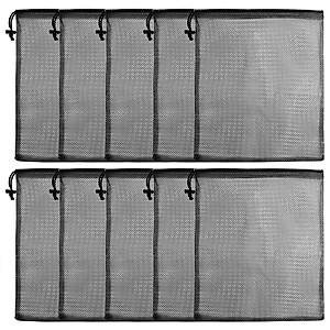 KUUQA 10 Pcs Mesh Drawstring Bag,Laundry Bag,Mesh Stuff Sack,Golf Ball Bag,Nylon Mesh Bag for Storage,Travel and Sports (Black, 13"x15.5")