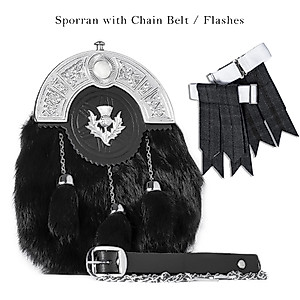 UMAM Tartan Kilt Set - 08 Pieces Kilt Accessories for Men, Scottish Outfit (46", Grey Watch)