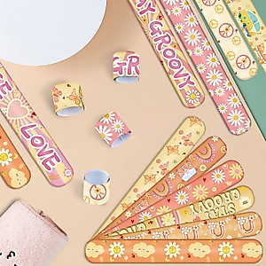 YYMYMGJ 60 Pieces Groovy Slap Bracelets Hippie Boho Wristbands Daisy Flower Peace Rainbow Butterfly and Love Bracelets for 60s 70s Groovy Party Favors Gifts Birthday Party Supplies Decorations