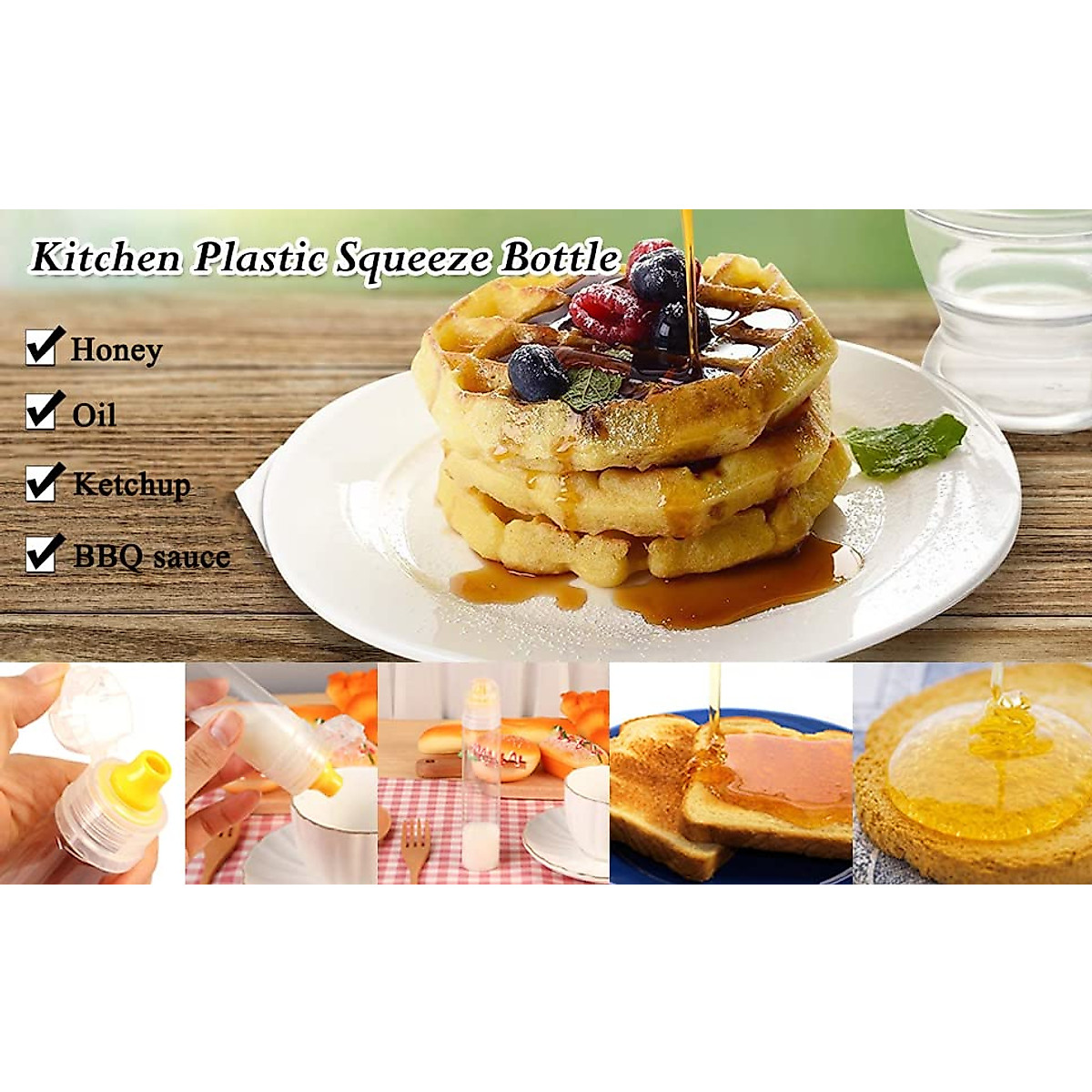 AKOAK 4 Pcs Reusable Plastic Squeeze Bottle Dispenser, Salad Dressing, Ketchup, Honey Storage Bottle, Perfect for Kitchen Accessories