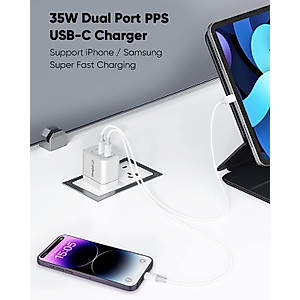 PowerLot USB C Charger, GaN III 35W Dual USB C Wall Charger, PPS Super Fast Charging Block with Foldable Plug for iPhone 15 14 13 12 11, Samsung S23 S22 S21, Pixel 7 6 Pro, MacBook Air, iPad, iWatch