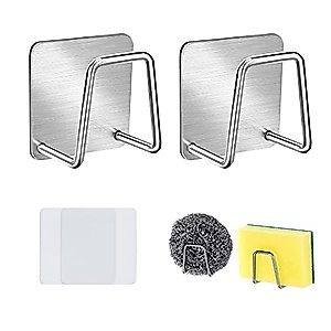 HMGF WOOD 2 Pcs Sponge Holder for Kitchen Sink,SUS304 Stainless Steel Strong Adhesive Small Sponge Holders