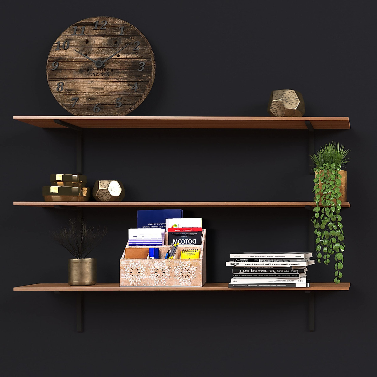 3-Slot Wooden Desk Organizer – Multi-Purpose Utensil Caddy for Kitchen Countertop, Work Desk, Bathroom, Cutlery Caddy, Pencil Caddy, Office Supplies Organizer – 13.75 Inches, Grey Over Natural/Black