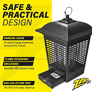 ZAP IT! Electric Bug Zapper Lantern - Indoor and Outdoor Plug-in 360 Degree Mosquito Control, Insect and Fly Killers | UV Light and Electric Shock Mosquito Killer Lamp | Includes Bug Collector