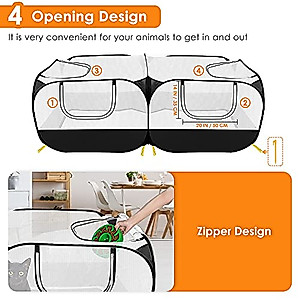 SlowTon Small Animals Playpen, Portable Large Chicken Run Coop with Breathable Transparent Mesh Walls Foldable Pet Cage Tent with 4 Zipper Doors for Puppy Rabbits Outdoor Yard (No Bottom)