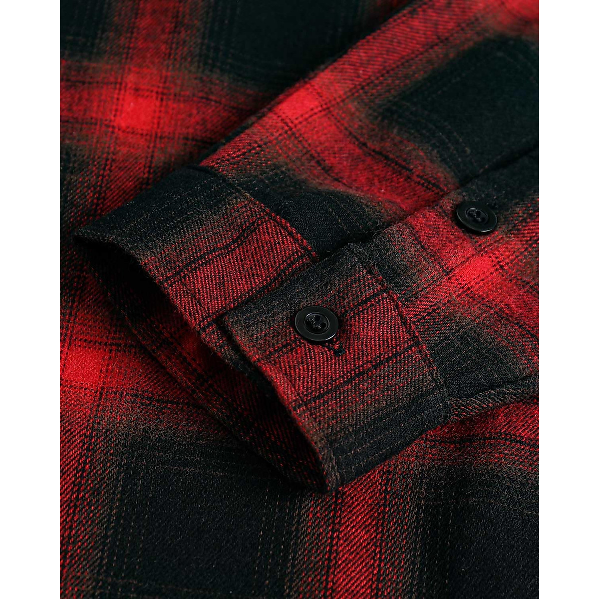 Mens Hooded Flannel Plaid Button Shirt Lightweight Long Sleeve Shirt Jackets with Hood Red Black