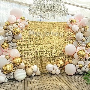 Ayfjovs 49PCS Light Gold Shimmer Wall Backdrop Panel, Shiny Champagne Shimmer Wall Backdrop, Glitter Wall for Birthday, Wedding, Engagement, Receptions, Photo Shoots, Anniversary Party